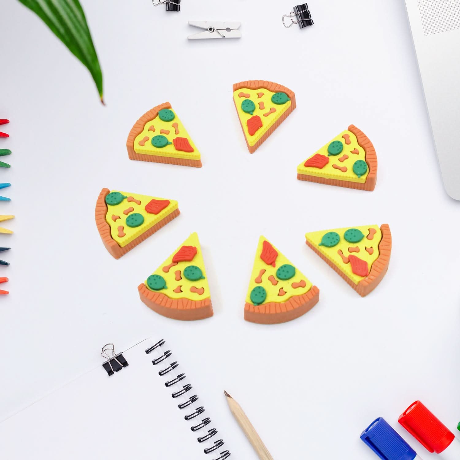 Pizza Slice Erasers – 7-Piece Fun Stationery Set for Kids – HalfPe