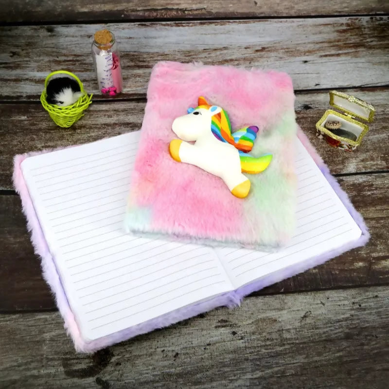 Unicorn Plush Fur-Covered Ruled Diary for Kids - ( Color May Vary ...