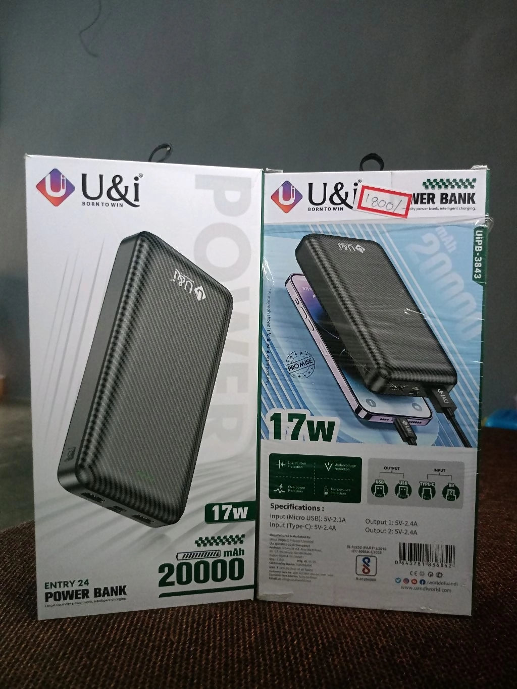 U&i Entry 24 20000mAh Power Bank with 17W Fast Charging, Dual USB Outp ...