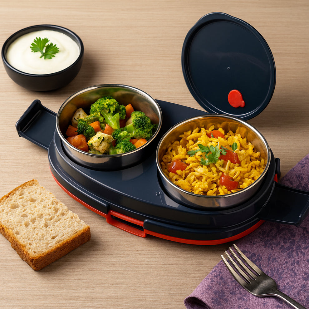 Orbit Electric Lunch Box With Dual Stainless Steel Containers Set – HalfPe