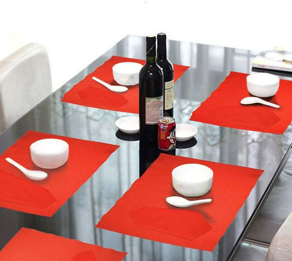 Lushomes Red Table Mats & Napkins Set – 12-Piece Cotton Collection – HalfPe