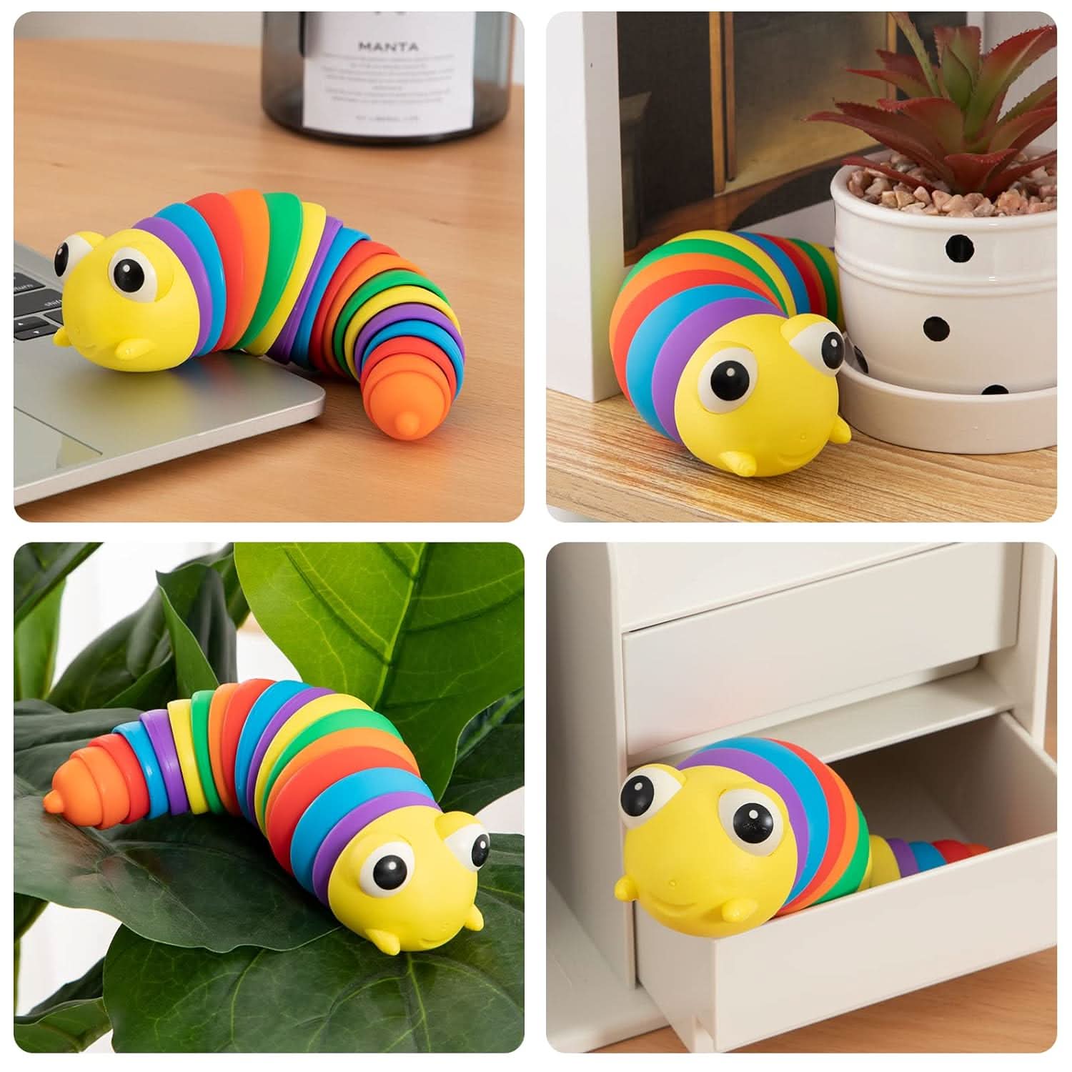 3D Rainbow Slug Fidget Toy Stress Relief Sensory Toy for Kids and Adul ...
