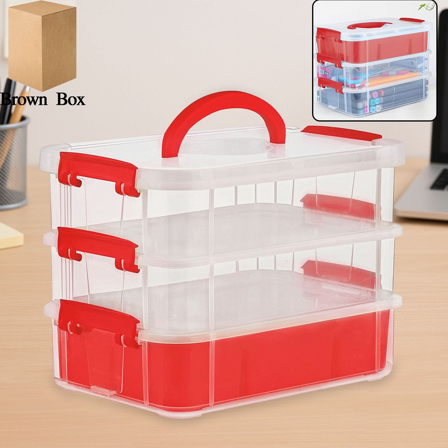 3-layer Multi-purpose Transparent Plastic Storage Carry Box With Handl ...
