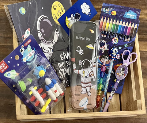 Space theme combo with color pencil, geometry box case, scissors pen ...