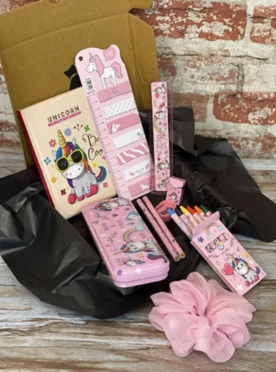 Unicorn stationary set includes diary , sticky notes , pen , pencil ca ...